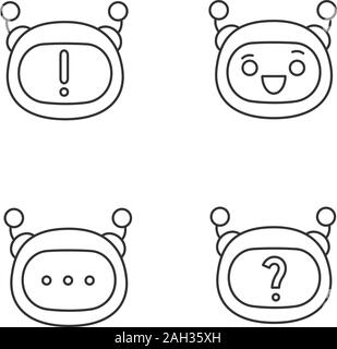 Robot emojis linear icons set. Thin line contour symbols. Chatbot ...
