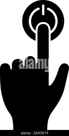 Turn on button click glyph icon. Silhouette symbol. Power. Hand ...