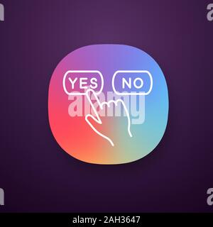 Accept and decline buttons color icon. Yes or no click. Approve and delete. Hand pushing button ...