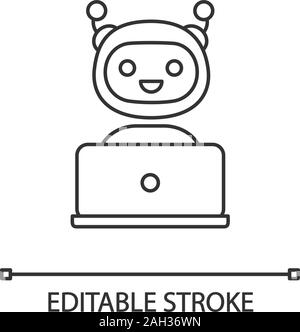 Chatbot linear icon. Thin line illustration. Talkbot. Modern robot. TV laughing chat bot ...