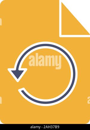 Refresh file glyph color icon. Document with cycling arrows. Silhouette symbol on white ...