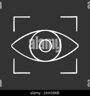 Eye scanner chalk white icon on black background. User identification ...