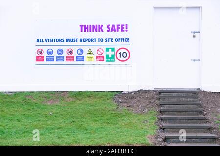 Think safety sign board at construction building site entrance Stock ...