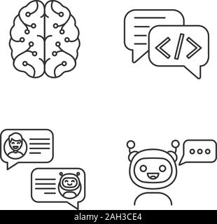 Digital assistants vector line icons set. AI, Chatbot, Cortana, Alexa, Siri, Assistant, Digital ...