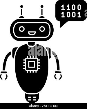 Chatbot coding glyph icon. Silhouette symbol. Talkbot with chip insert ...