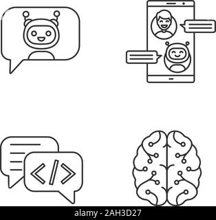 Chatbots linear icons set. Thin line contour symbols. Talkbot. Support ...
