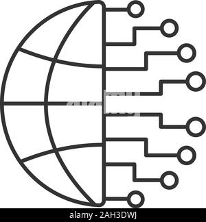 Neurotechnology linear icon. Thin line illustration. Digital brain ...