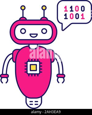 Chatbot coding color icon. Talkbot with chip insert. Codebot. Code ...