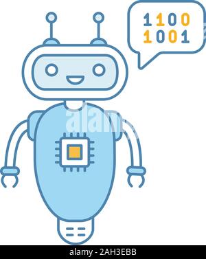Chatbot coding color icon. Talkbot with chip insert. Codebot. Code writing virtual assistant ...