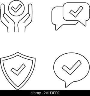 Approve linear icons set. Verification and validation. Chat approved, certificate, check mark ...