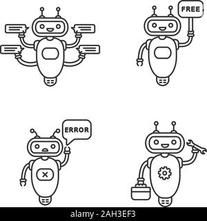 Chatbots linear icons set. Talkbot. Idea, buy, text, hi, code, question ...