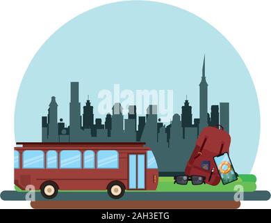 world travel scene with bus and icons Stock Vector Image & Art - Alamy