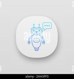 Chatbot typing answer color icon. Talkbot with three dots in speech bubble. Modern robot ...