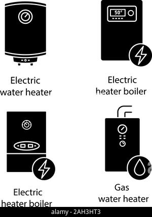 Plumbing glyph icons set. pipe, radiator, boiler. Silhouette symbols ...