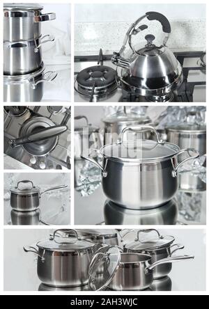 Collage of kitchen utensils on table Stock Photo - Alamy