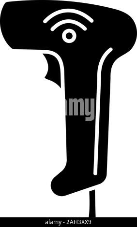 Wireless barcode scanning glyph icon. Wifi barcode and QR code bar ...