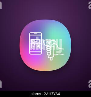 Wireless barcode scanning linear icon. Wifi barcode and QR code barcodes handheld scanner ...