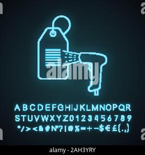 Barcode reader scanning hang tag color icon. Store price label scanning ...