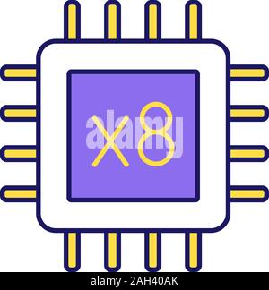 Octa core processor color icon. Eight core microprocessor. Microchip ...