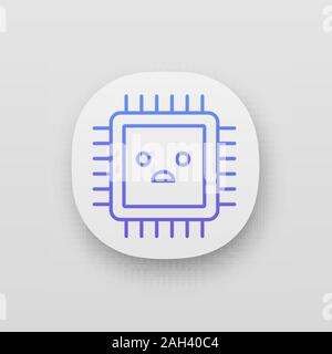 Sad processor app icon. Bad CPU. Microprocessor failure. Central processing unit problems ...