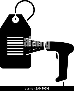 Barcode reader scanning hang tag color icon. Store price label scanning ...