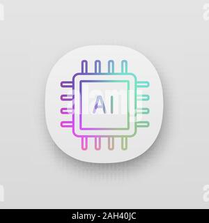 AI processor app icon. UI/UX interface. Microprocessor for artificial intelligence system ...