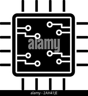 CPU glyph icon. Silhouette symbol. Electronic microchip, chipset, chip. Central processing unit ...
