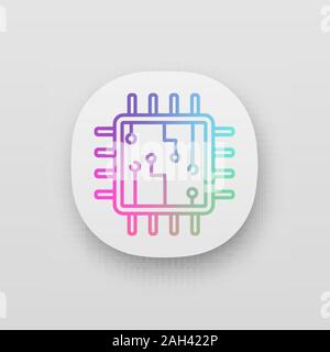Processor with electronic circuits app icon. UI/UX interface ...