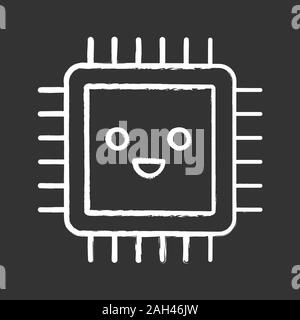 Smiling processor linear icon. Well working microprocessor. Thin line illustration. Chip ...