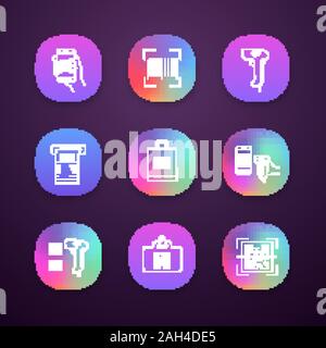 QR code identification card linear icon. Name badge with matrix barcode ...