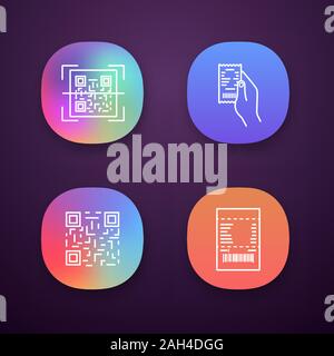 Barcodes app icons set. UI/UX user interface. QR code scanning, paper ...