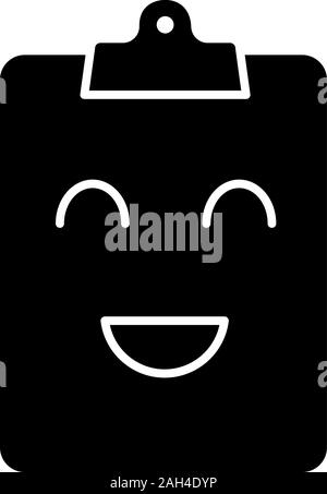 Smiling file character glyph icon. Happy document. Successful agreement ...