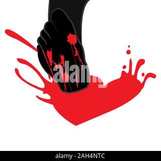 illustration of a man stepping on a heart, a broken heart concept idea ...