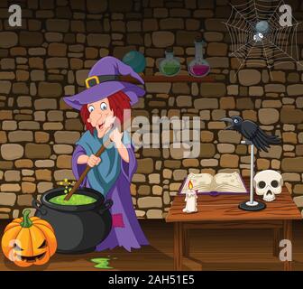 Old wizard stirring pot cartoon illustration Stock Vector Image & Art ...