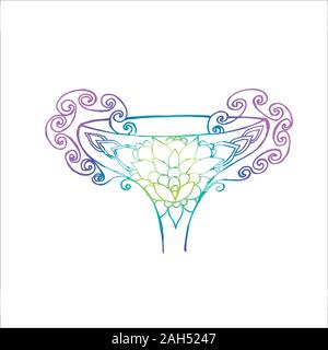 Neon illustration of a bowl in ancient style. Ornament on the bowl ...