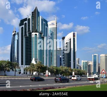 Qatar, Doha, Al Corniche Street, modern architecture, playground Stock ...