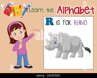 Animal flashcard with rhinoceros illustration Stock Vector Image & Art ...