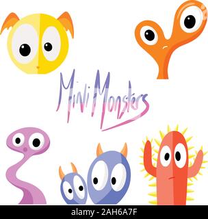 Cute Cartoon Mini Monster Characters in Vector Stock Vector Image & Art ...