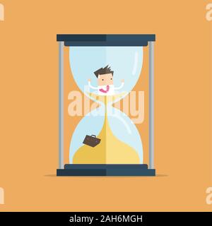 Businessman trapped in hourglass with sand falling on him Stock Photo ...
