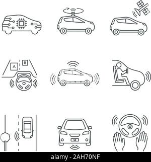 Autonomous vehicles linear icons set. Automation, Self-driving ...