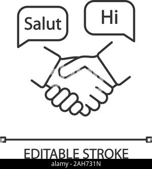 Foreign language skills linear icon. Language proficiency level. Thin ...