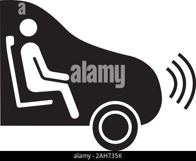 Autonomous car with full automation glyph icon. Driverless auto. Hands ...