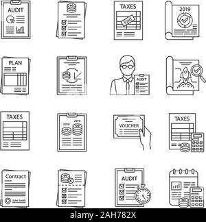 Financial evaluation linear icons set. Profitability, Liquidity ...