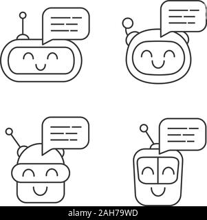 Chatbots messages linear icons set. Talkbots. Laughing virtual ...