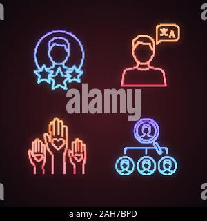 Resume neon light icons set. CV, reference letter, education ...