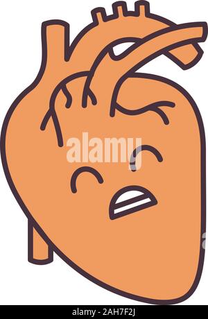 Sad unhealthy sick cartoon heart character with alcohol bottle and ...