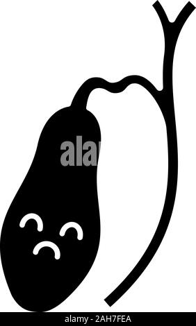 Sad gallbladder character glyph icon. Silhouette symbol. Unhealthy ...