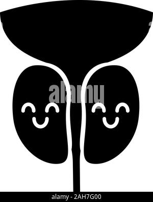 Prostate gland and urethra glyph icon. Male reproductive system organ ...