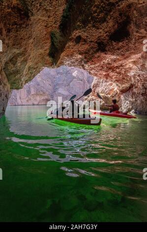 Kayaking in Emerald Cave, Colorado River, Black Canyon, Arizona Stock ...