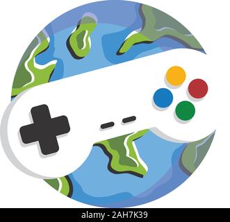world gamer earth game console joystick controller logo vector art ...